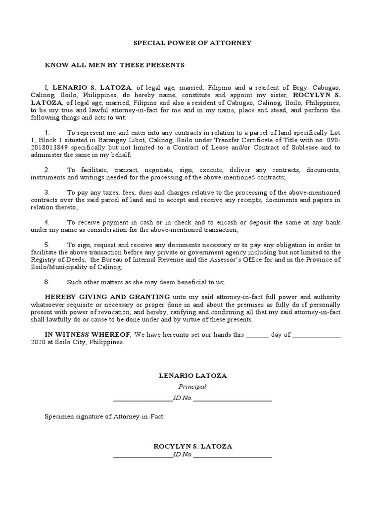 Special Power of Attorney | PDF | Power Of Attorney | Lease