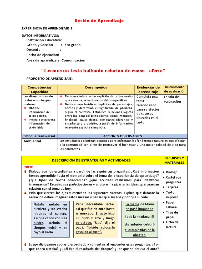S1 Sesión 5 Leemos Un Texto Hallando Relación de Causa - Efecto | PDF ...