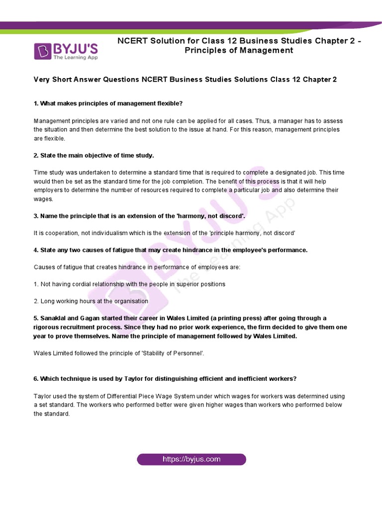 Ncert Sol Class 12 Business Studies ch2 Principles | PDF | Business ...