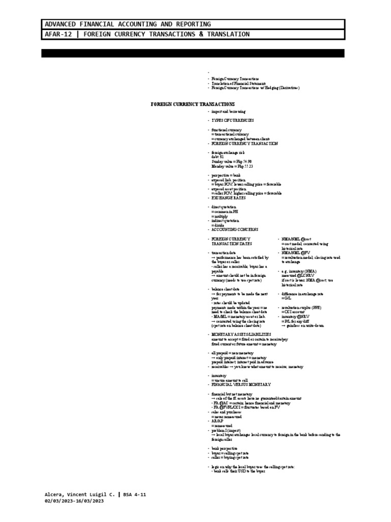 Afar-12 Notes - Foreign Currency Transactions and Translation | PDF ...