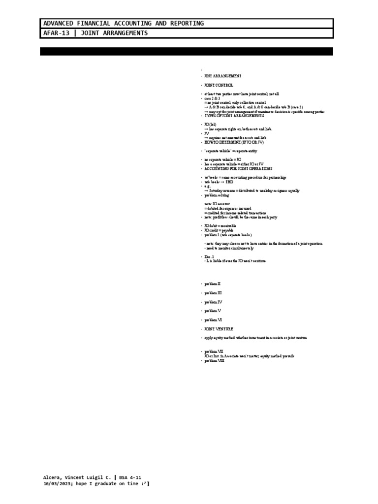 Afar-13 Notes - Joint Arrangements | PDF | Debits And Credits | Money