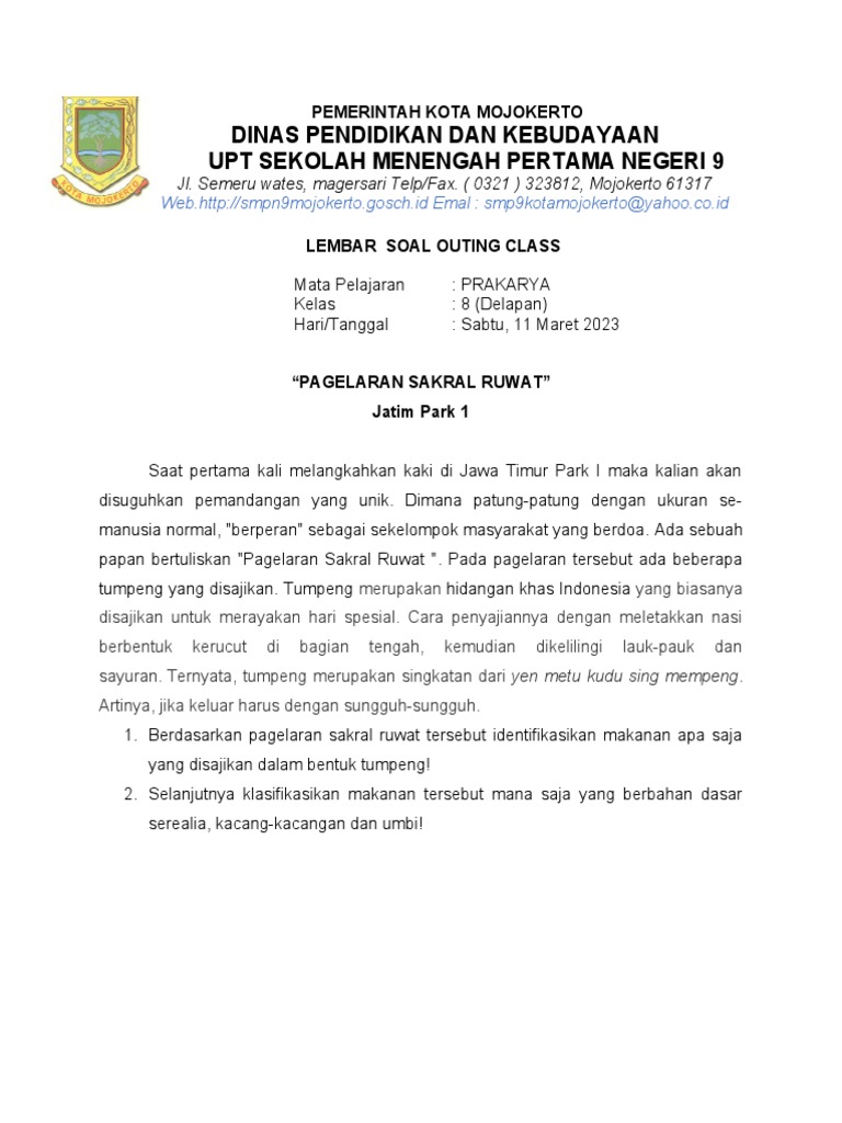 Soal Prakarya Outing Class 8 | PDF | Sains & Matematika