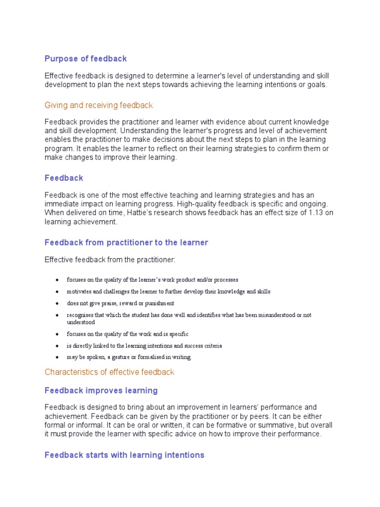 Purpose and Importance of Feedback | PDF