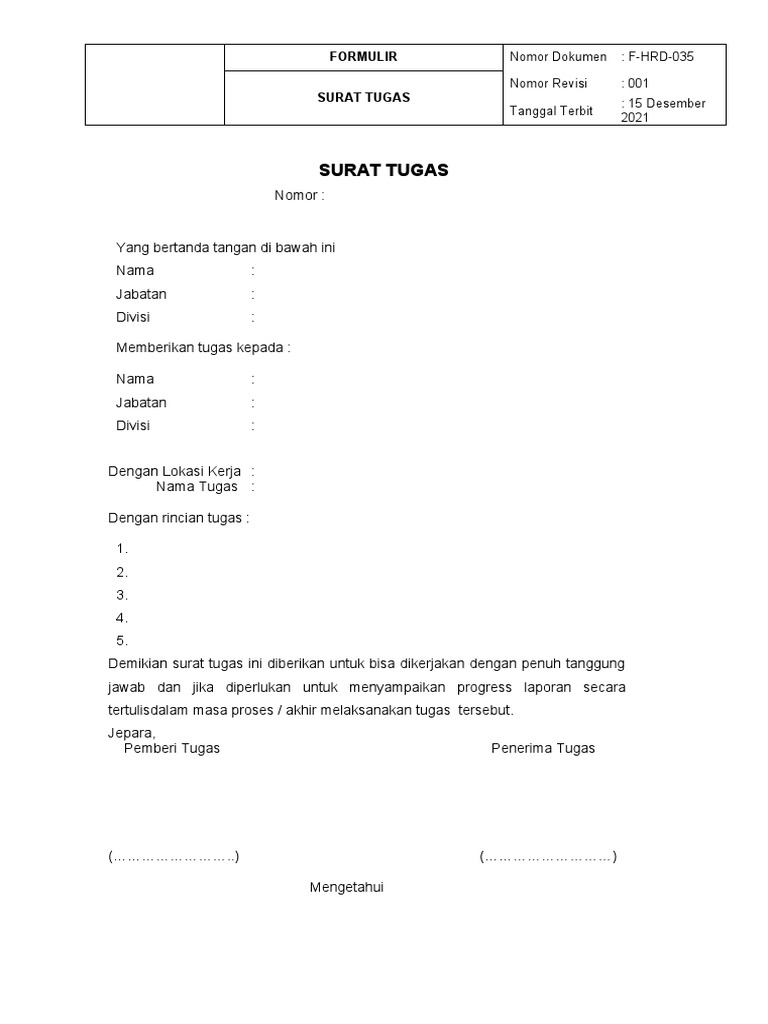 F-HRD-000 - Surat Tugas | PDF