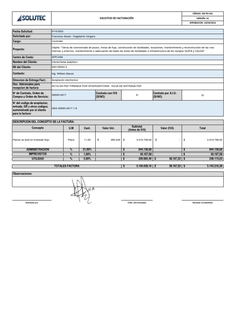 Solicitud facturación 14018-8 | PDF