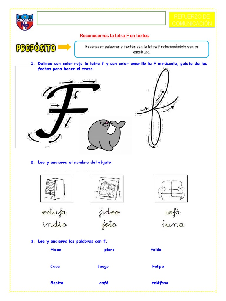 Ficha de Refuerzo de Comunicacion 06-09-22 Reconocemos La Letra F | PDF
