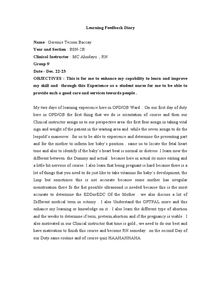 OB Ward Learning Feedback Diary | PDF