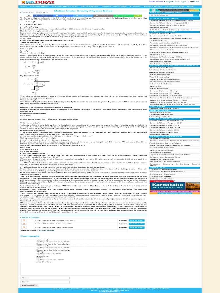 Motion Under Gravity | PDF | Acceleration | Drag (Physics)