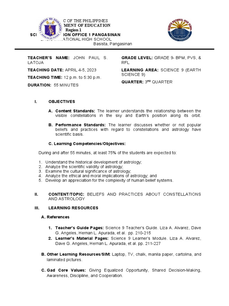 Beliefs and Practices About Constellations and Astrology (Lesson Plan ...