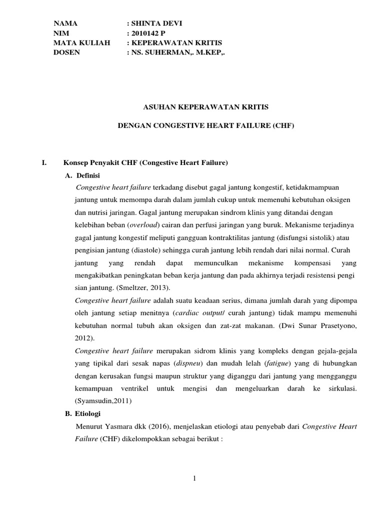 Tugas Keperawatan Kritis-Resume CHF (SHINTA DEVI-NIM 2010142 P) . | PDF