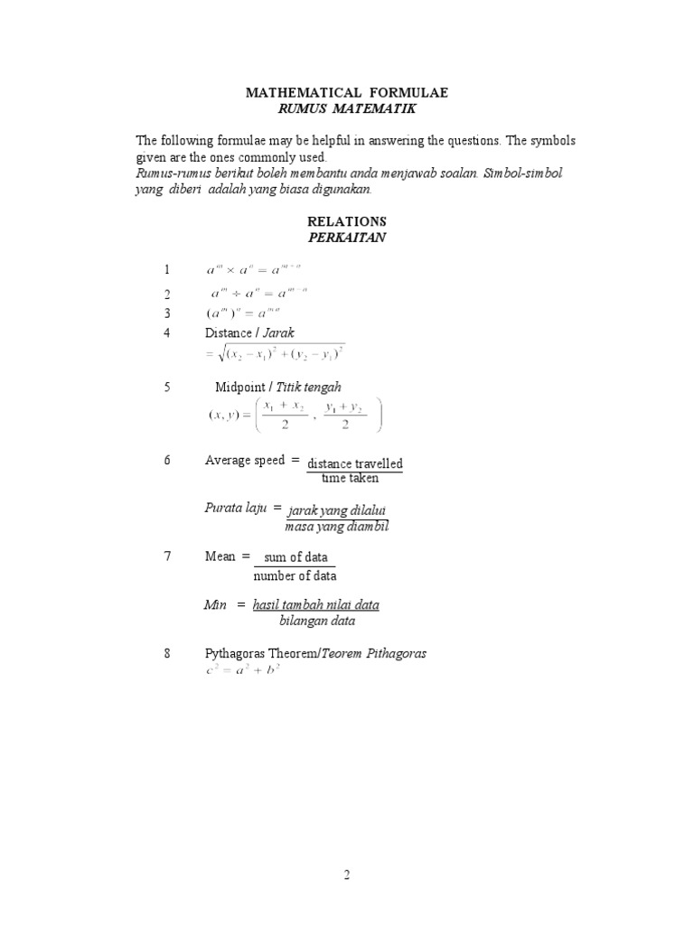 FORMULA pt3 Ting 1 Dan 2 | PDF | Area | Length