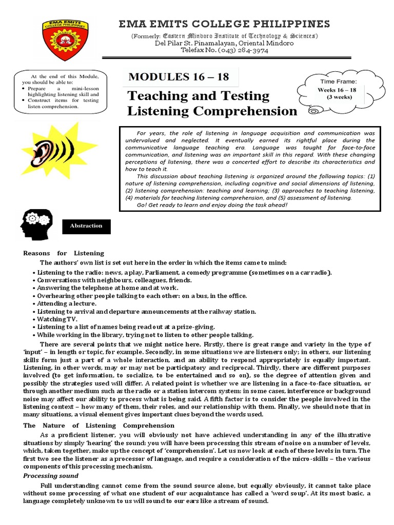 Modules 16 18 Teach Macroskills Revised1 | PDF | Reading Comprehension | Metacognition