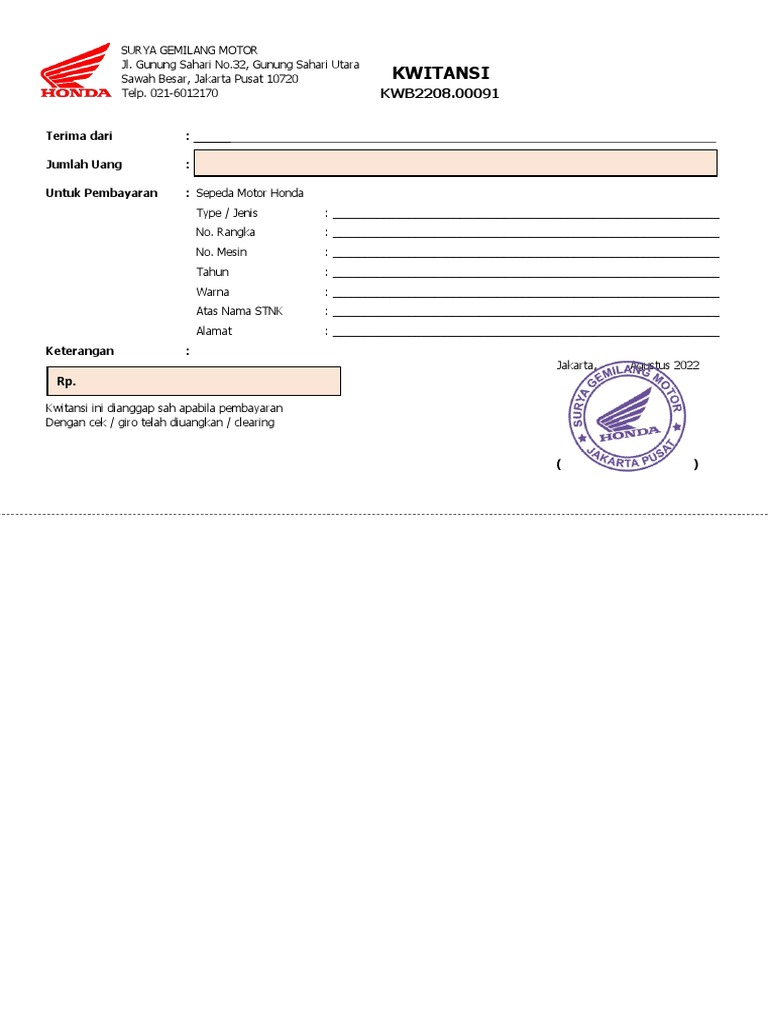 Kwitansi Surya Gemilang Motor | PDF