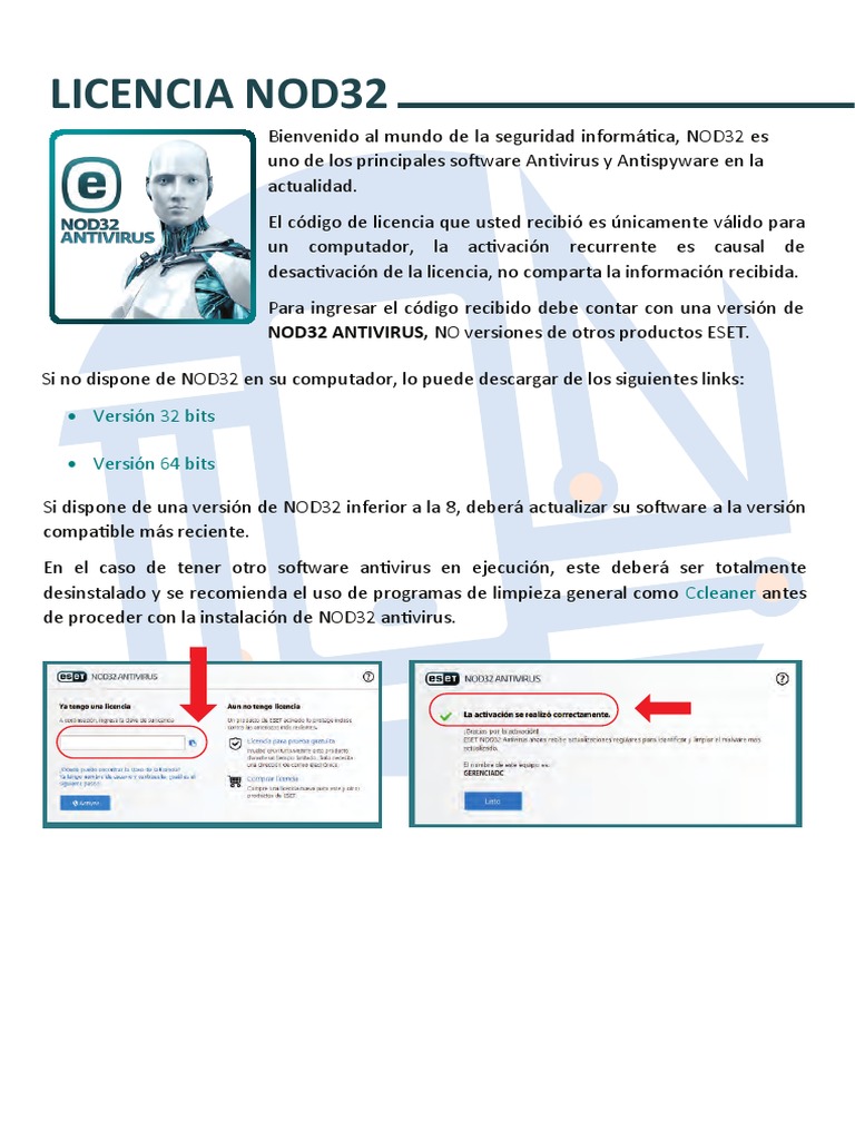 Licencia Nod32: NOD32 ANTIVIRUS, NO Versiones de Otros Productos ESET | PDF