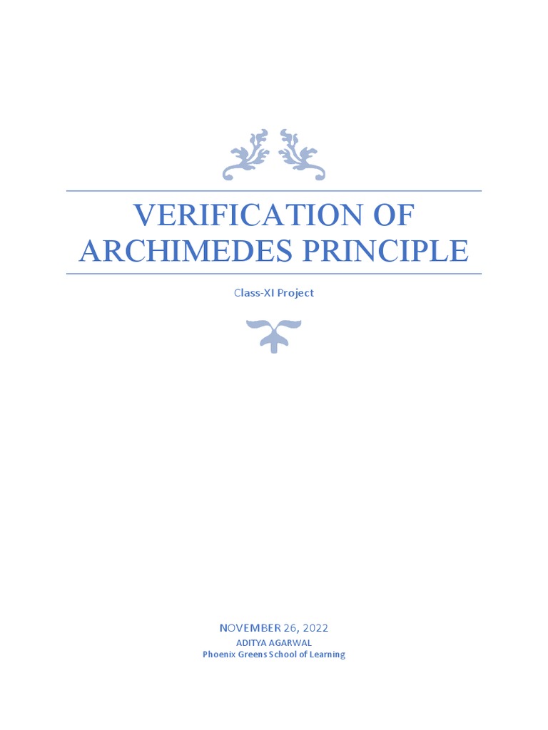 Verification of Archimedes Principle | PDF