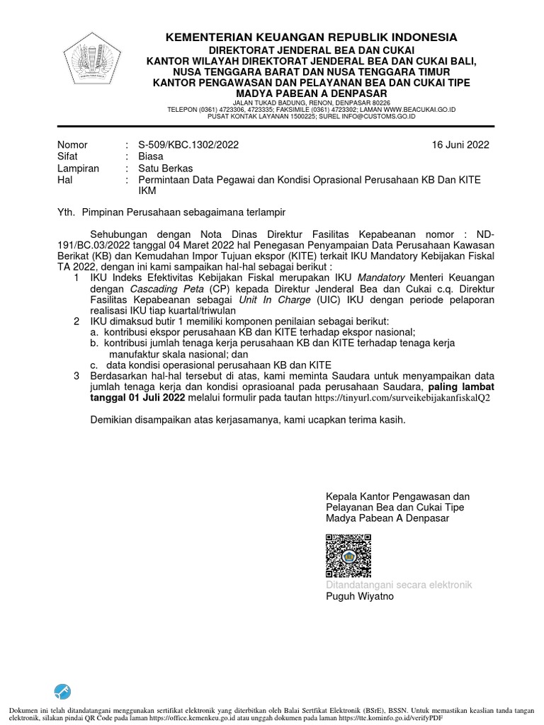 surat permintaan data | PDF