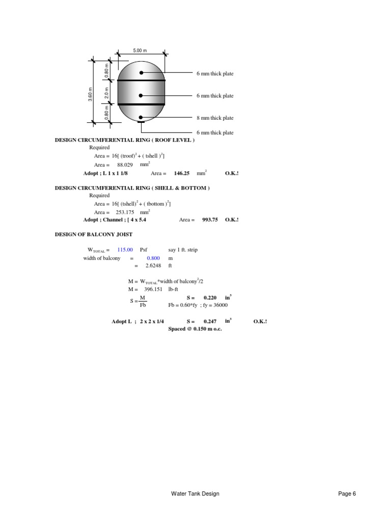 Elevated Water Tank Design Spreadsheet_6 | PDF