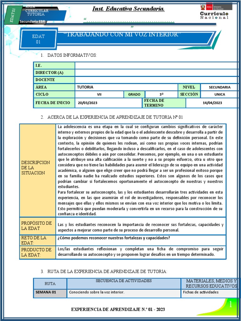 Vii Edat 1 Tutoria - 2023 | PDF | Aprendizaje | Cognición