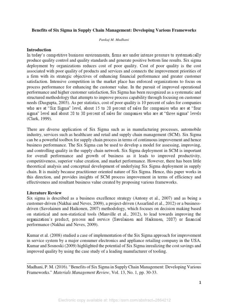 Benefits of Six Sigma in Supply Chain Ma | PDF | Supply Chain ...