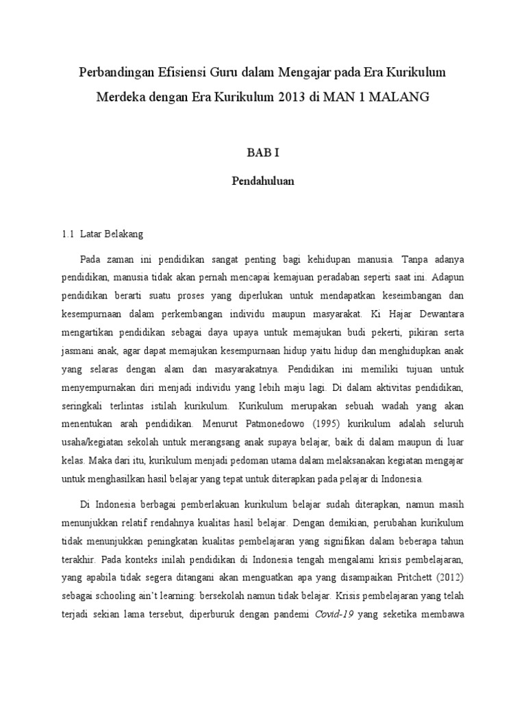 Efisiensi Guru Dalam Mengajar Pada Era Kurikulum Merdeka - Proposal - 2022 | PDF
