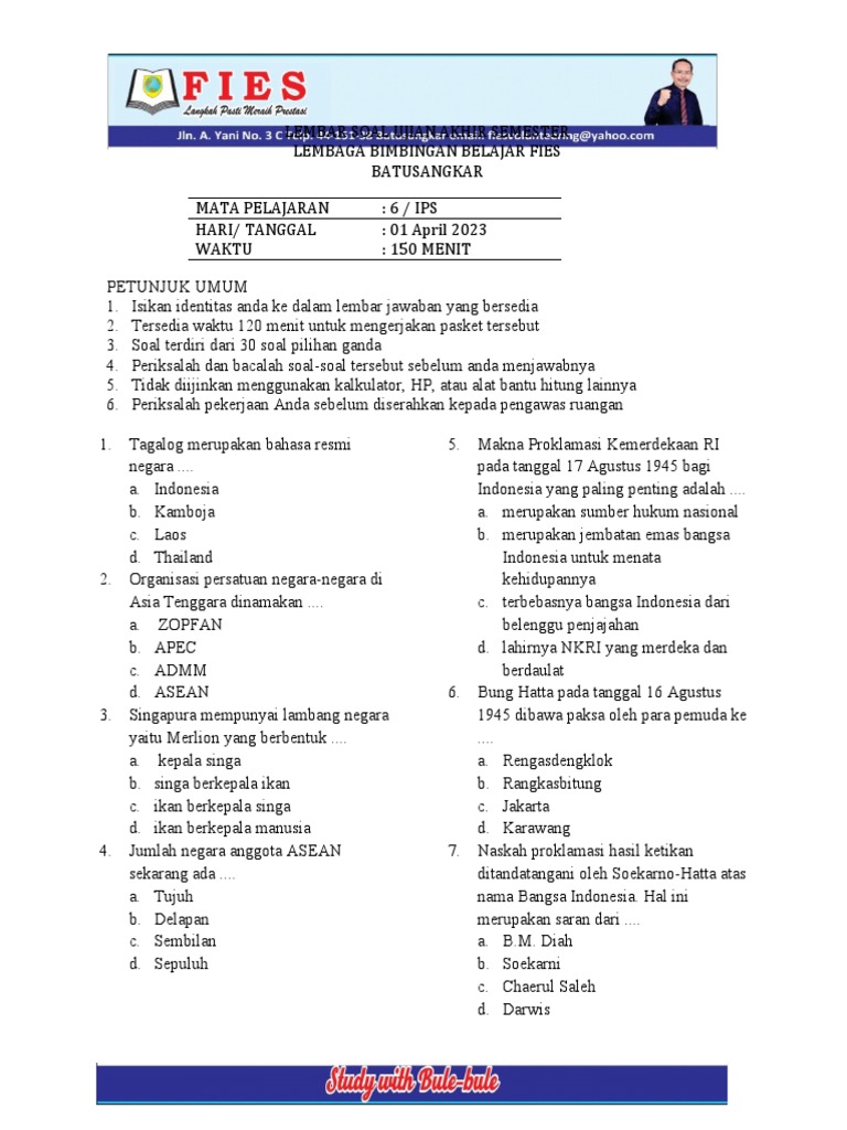 Soal Ujian IPS Kelas 6 FIES | PDF