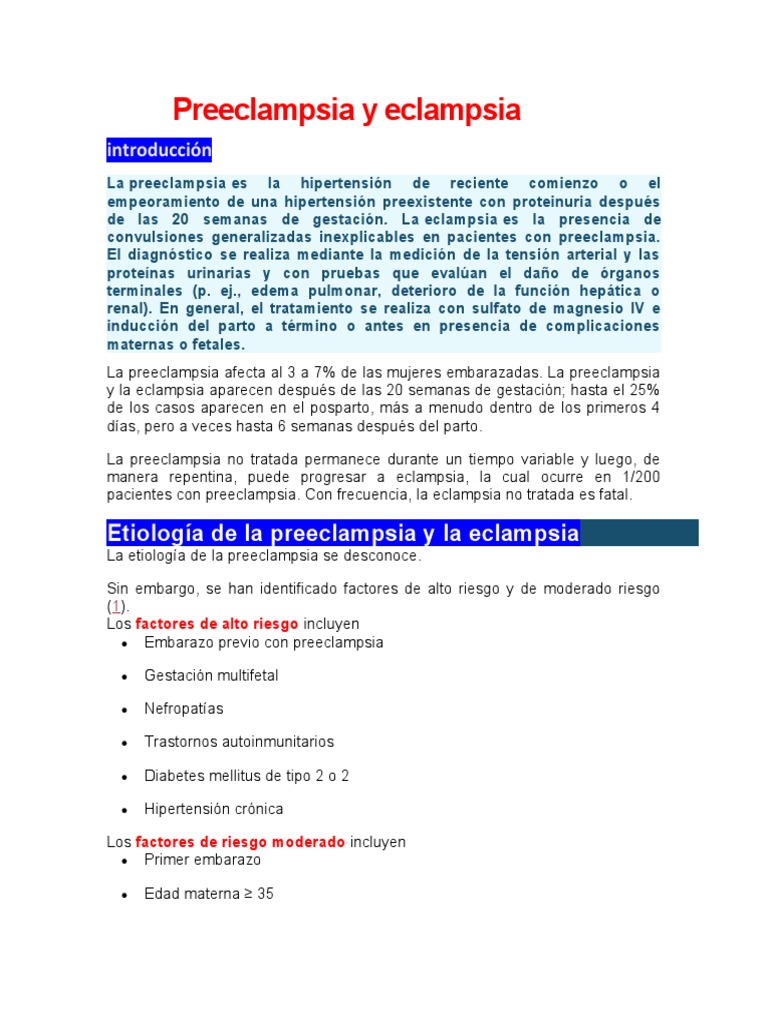 Preeclampsia y Eclampsia | PDF | El embarazo | Enfermedades y trastornos