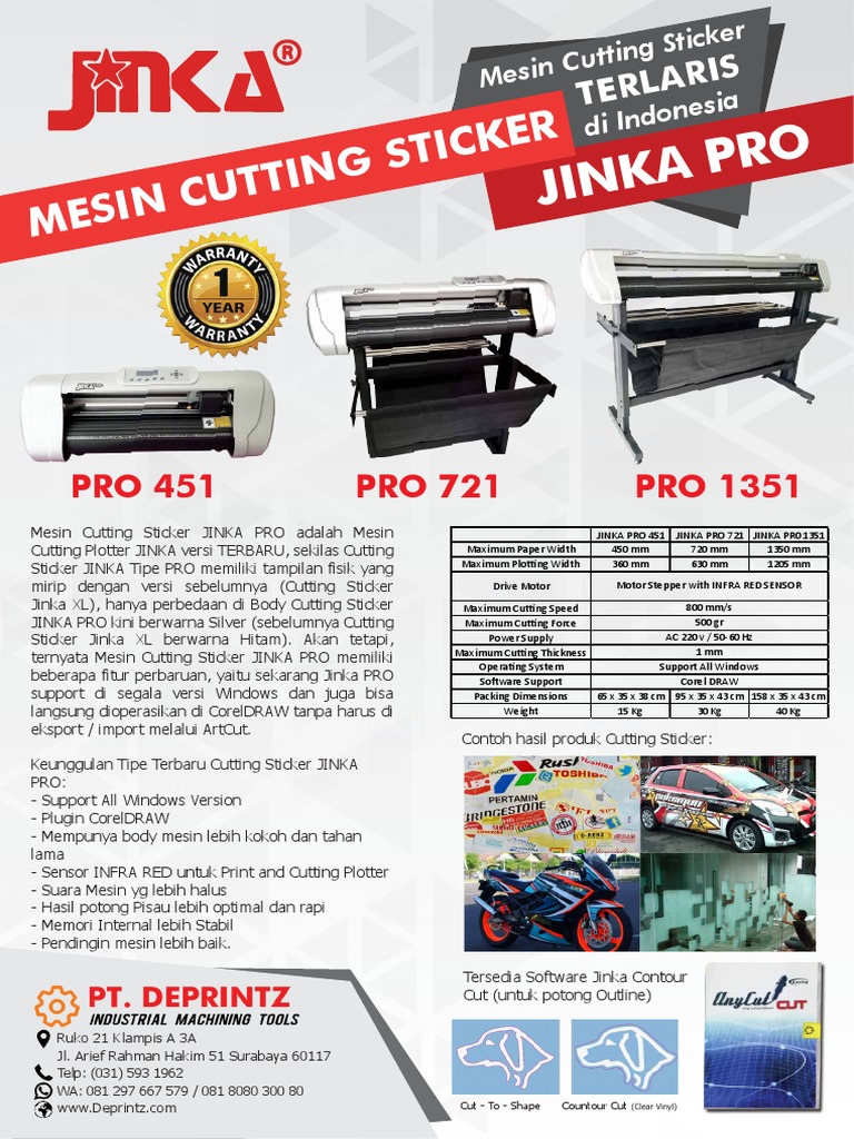 Brosur Mesin Cutting Sticker JINKA PRO 451 721 1351 - PT DEPRINTZ | PDF