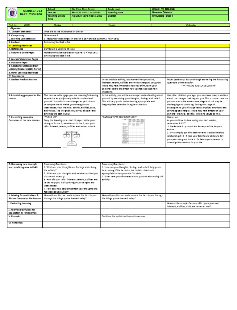 Embracing Self-Discovery Lesson Plan | PDF | Thought | Feeling