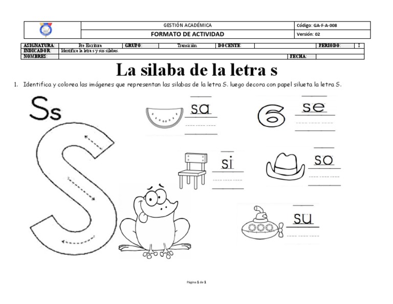 Ficha Silaba S | PDF