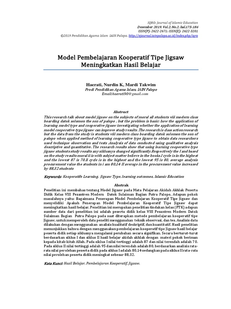 Model Pembelajaran Kooperatif Tipe Jigsaw Meningkatkan Hasil Belajar | PDF | Methodology ...