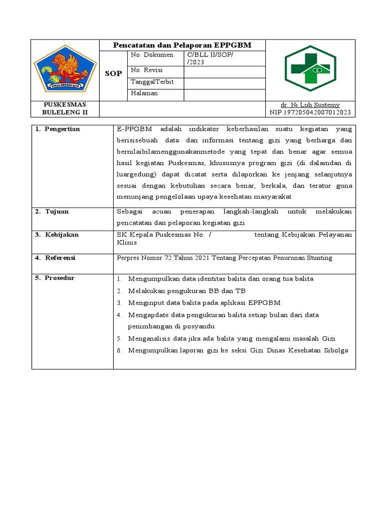 SOP Pencatata Dan Pelaporan EPPGBM | PDF