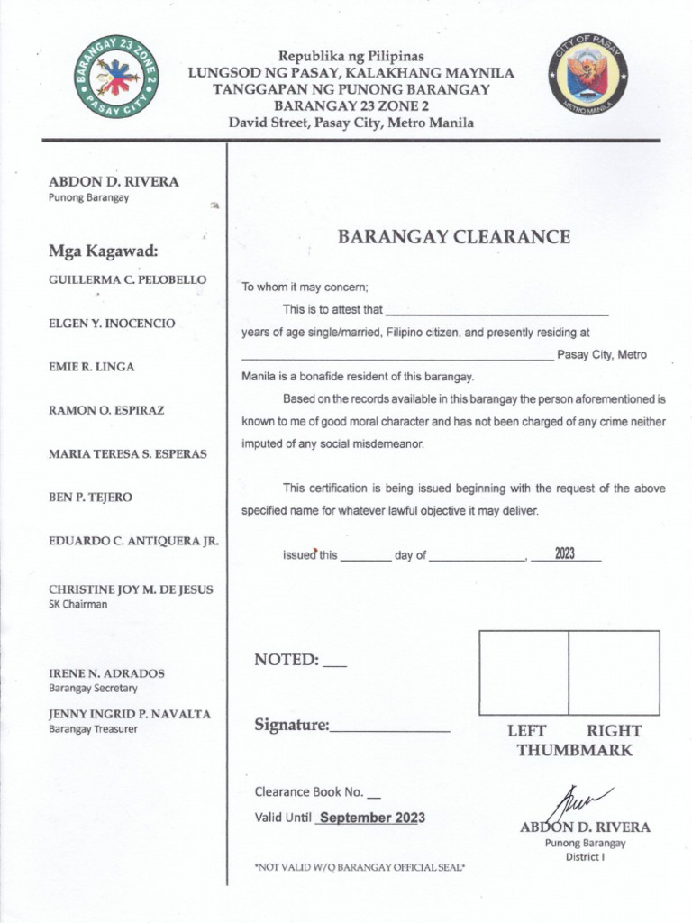 Barangay Clearance: Mga Kagawad | PDF