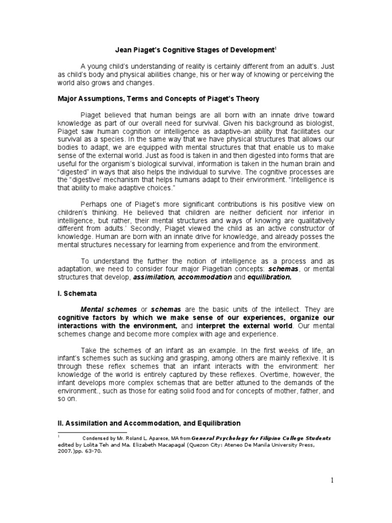 Jean Piaget's Stages of Cognitive Development Revised 2007 | PDF ...