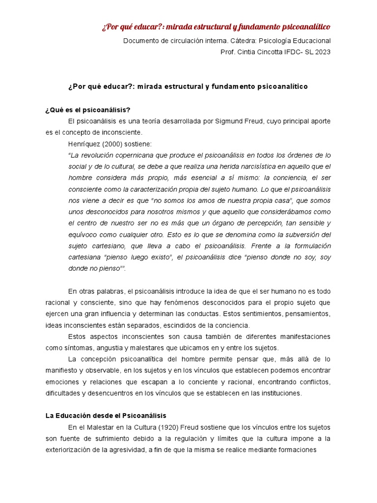 ¿Por Qu Educar?: Mirad Estructura Ndament Psicoanalític | PDF | Psicoanálisis | Sigmund Freud