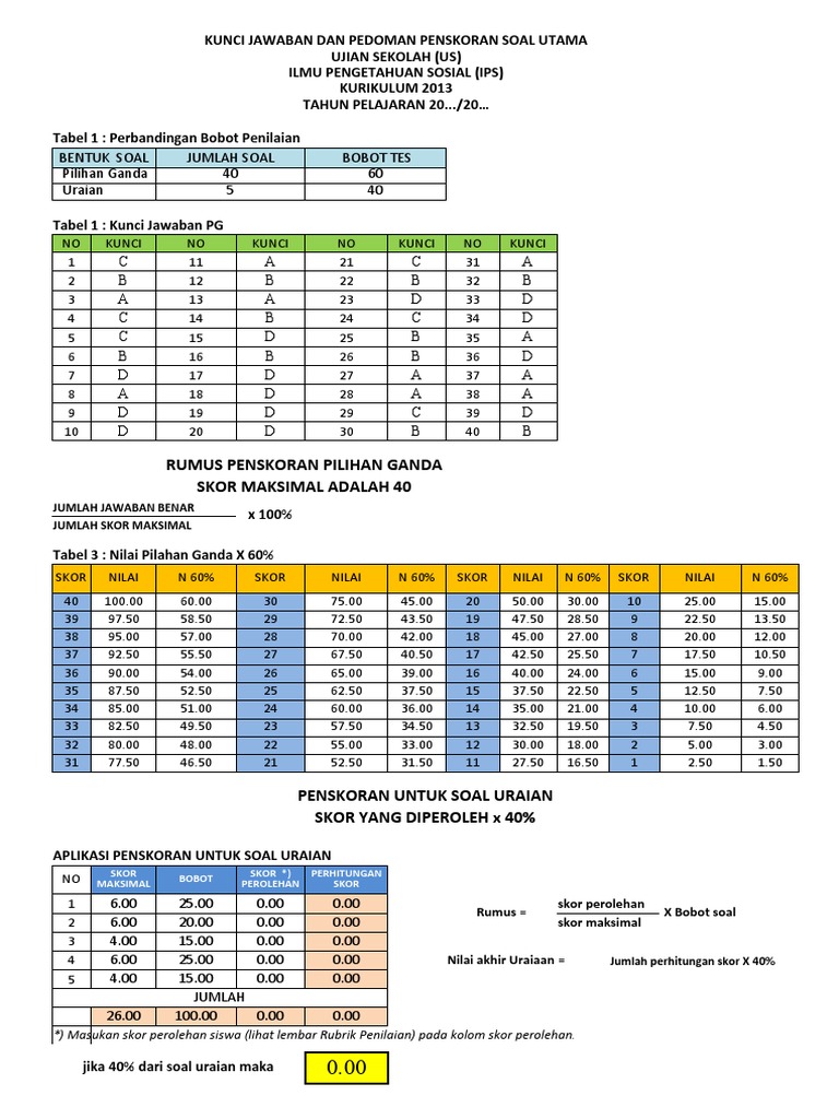 Rumus Penskoran Pilihan Ganda Skor Maksimal Adalah 40 | PDF
