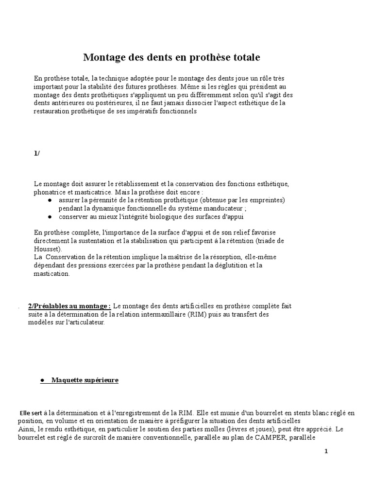 Montage des dents en prothèse totale | PDF | Bouche | Anatomie dentaire
