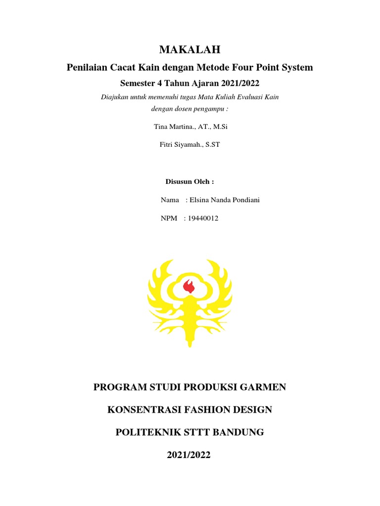 Penilaian Cacat Kain Dengan Metode Four Point System | PDF | Karier ...