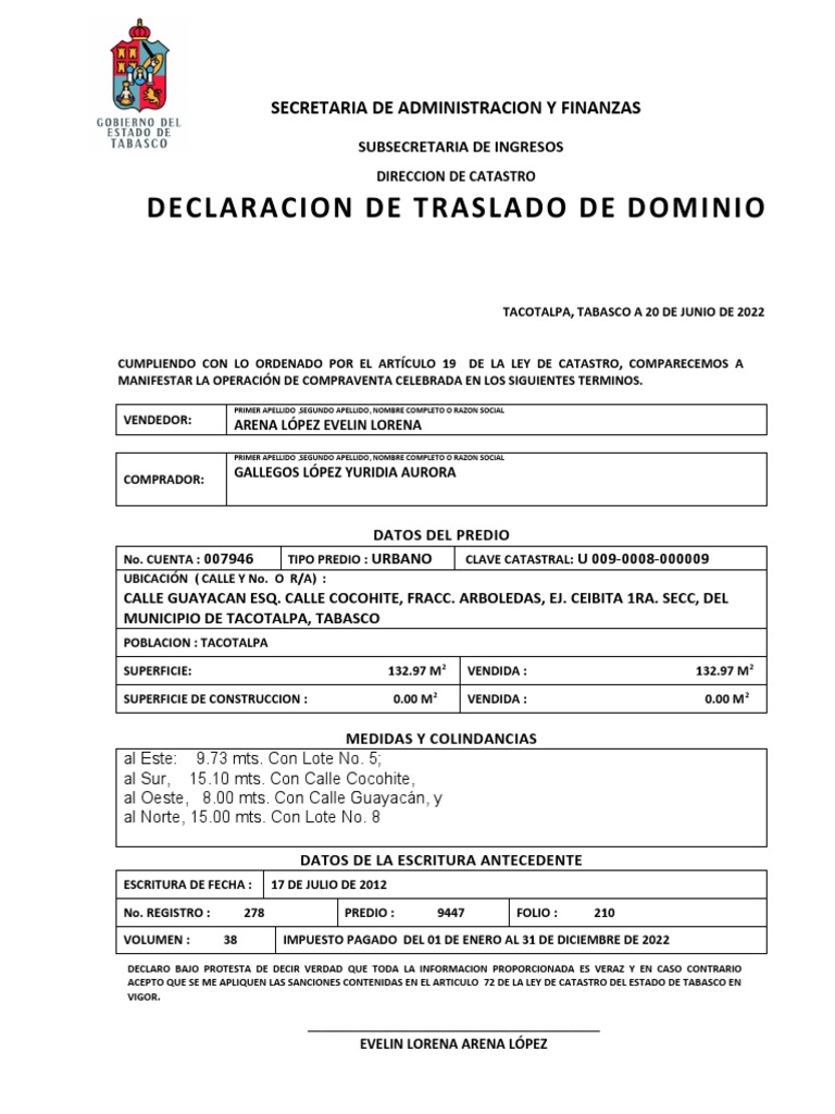 Traslado de Dominio | PDF