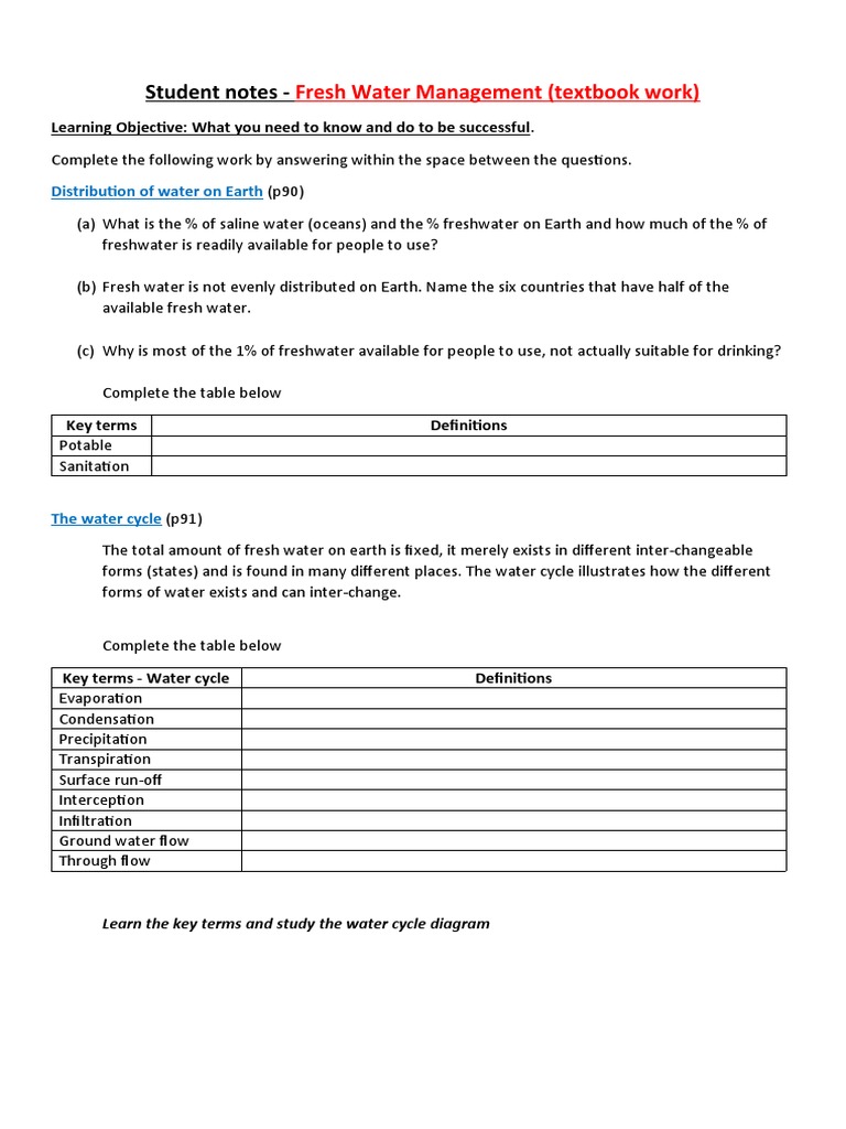 Student Notes - Fresh Water Management | PDF | Malaria | Water