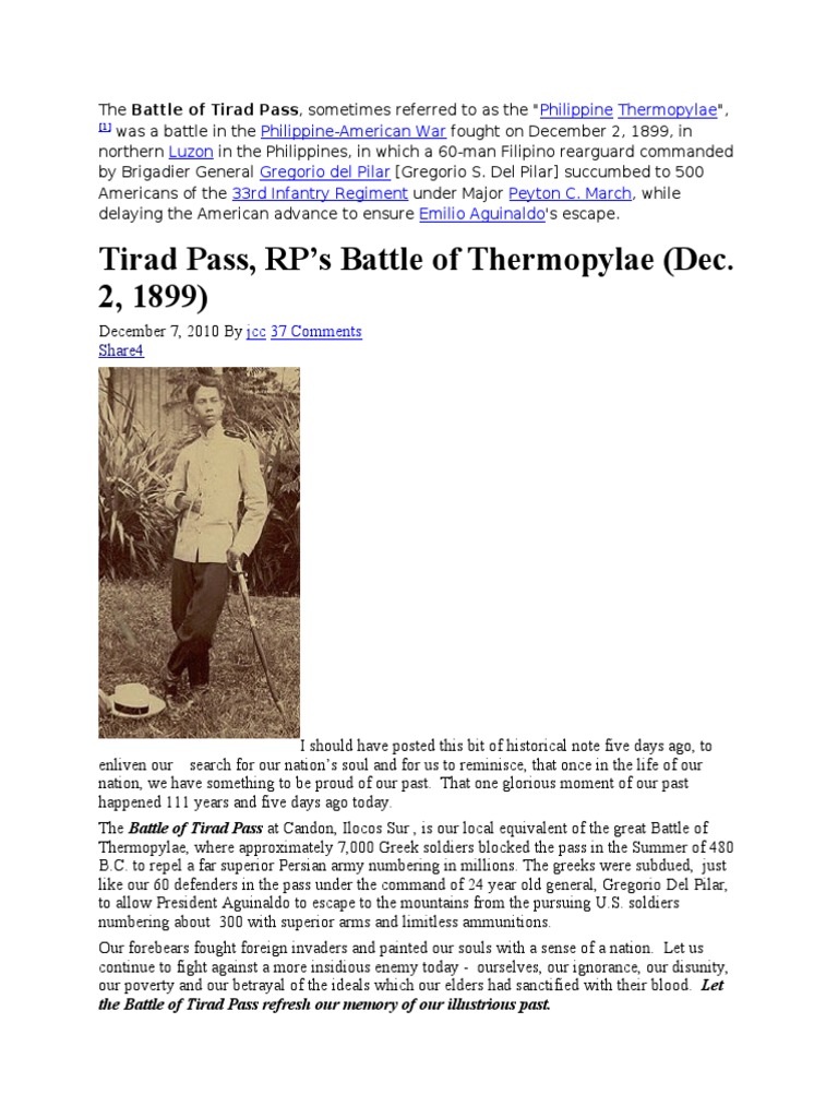 Battle of Tirad Pass: Philippine Thermopylae | PDF | Philippines ...