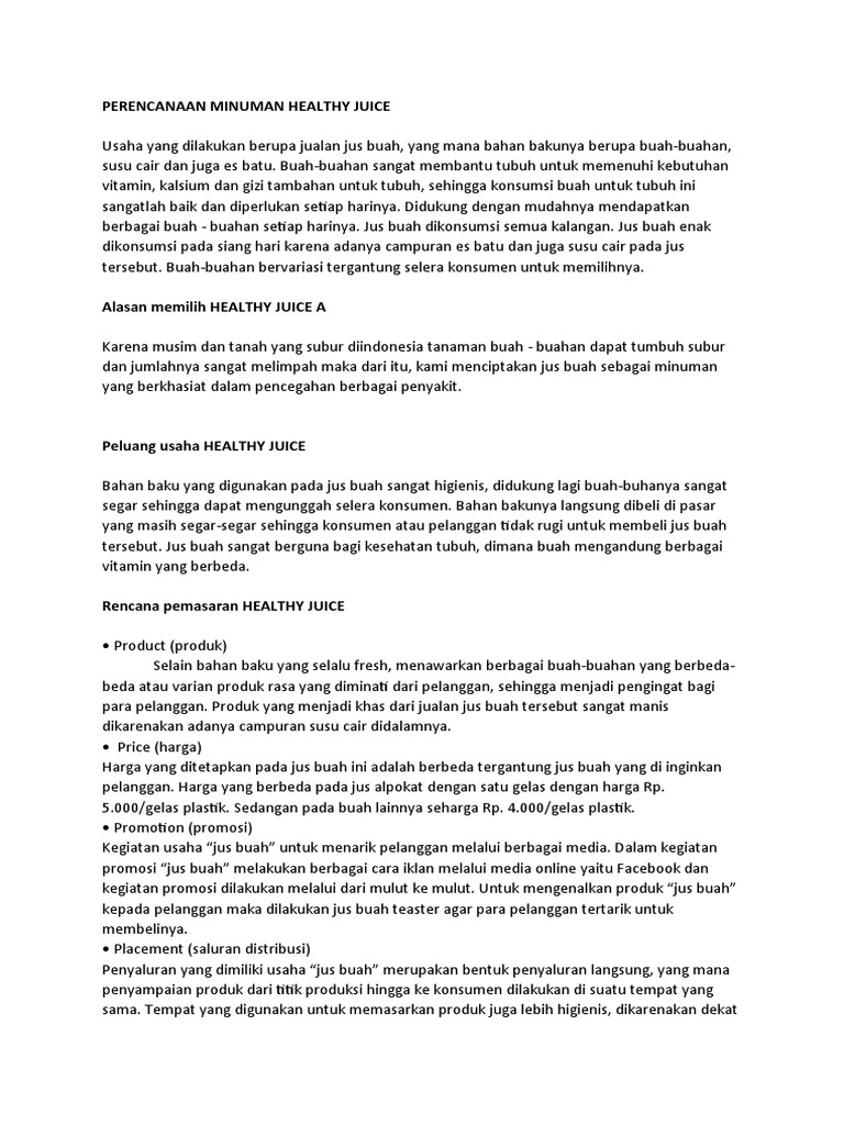 Perencanaan Minuman Healthy Juice | PDF