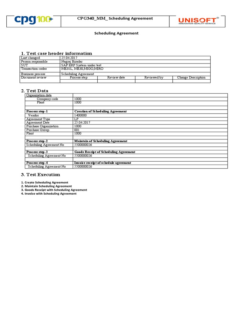 Test Case Header Information: CPG340 - MM - Scheduling Agreement ...