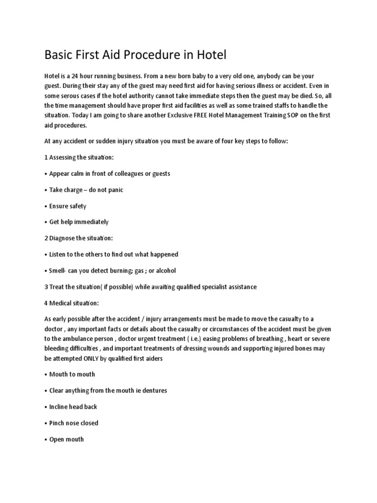 Basic First Aid Procedure in Hotel | PDF | First Aid | Burn