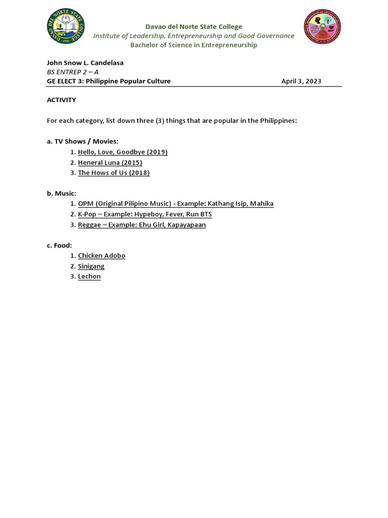 ORIGINS AND PHILIPPINE CONTEXT_Activity01_Candelasa J.S.L. | PDF | Philippines | Social Media