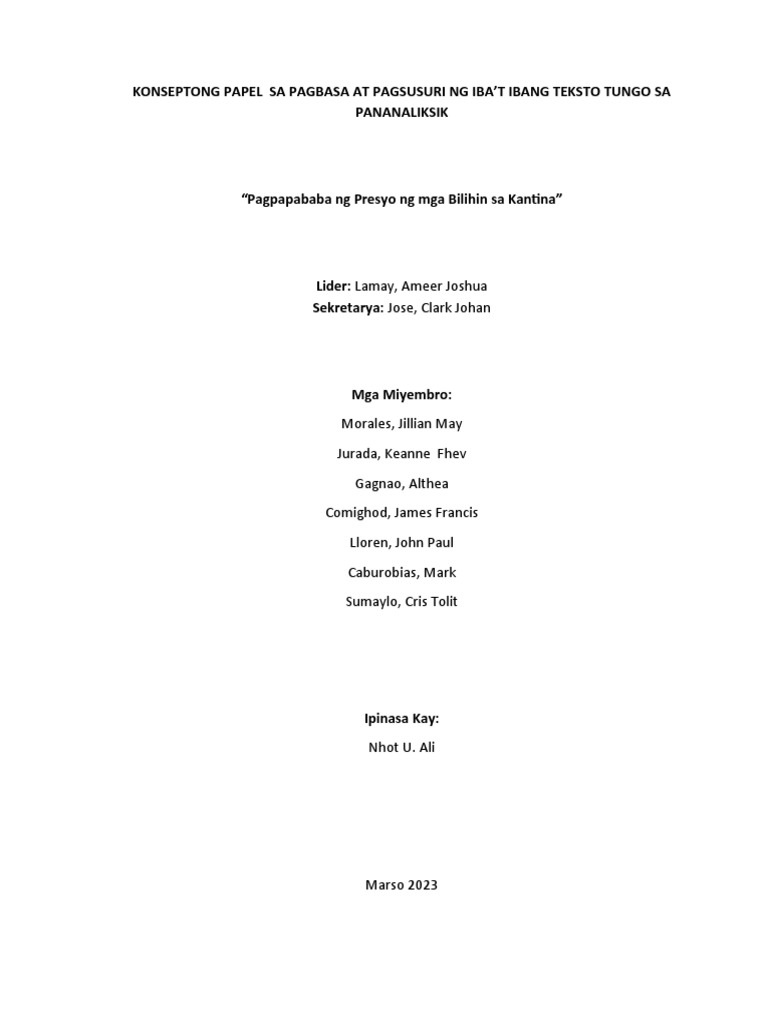 Konseptong Papel Sa Pagbasa at Pagsusuri NG Iba | PDF