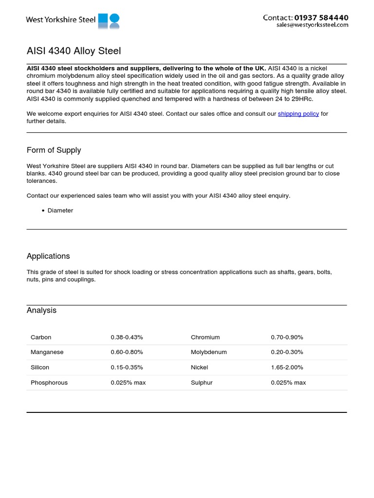 Aisi 4340 | PDF | Heat Treating | Steel