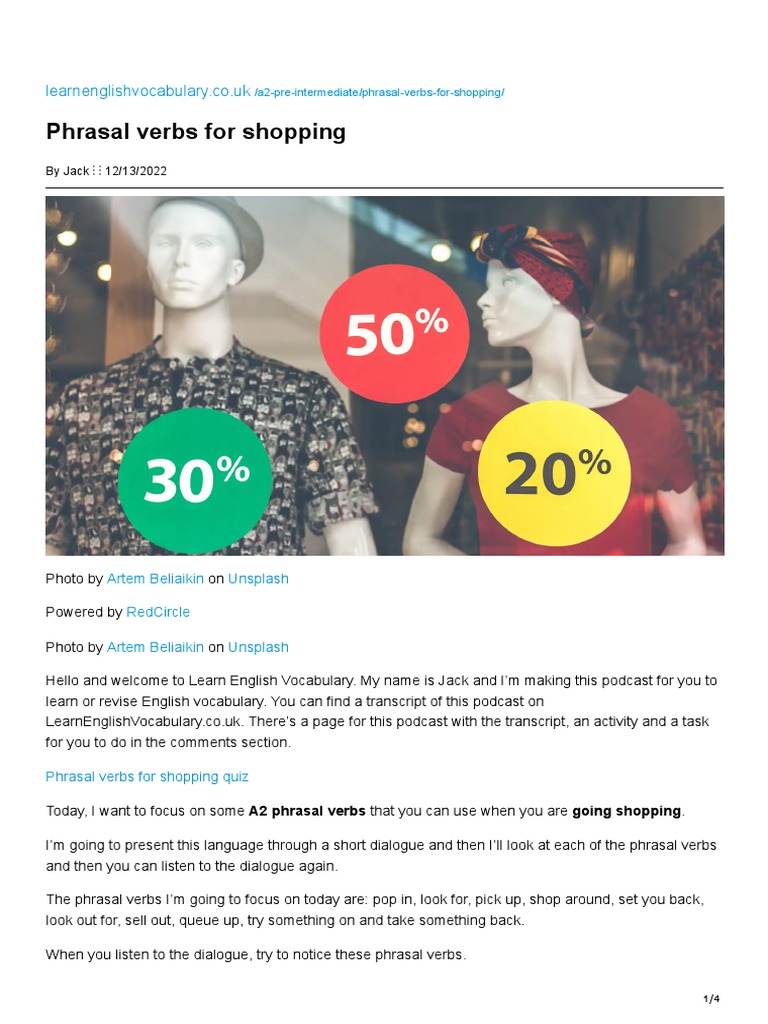 Phrasal Verbs for Shopping Explained | PDF | Foreign Language Studies ...
