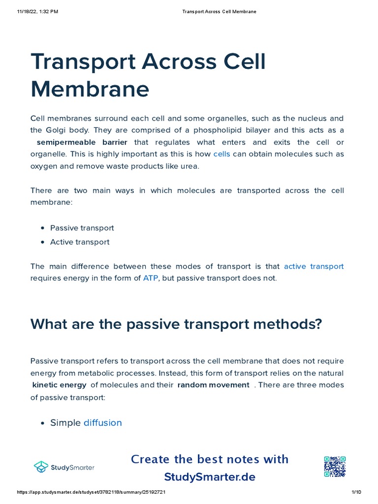 Transport Across Cell Membrane | PDF | Cell Membrane | Lipid Bilayer