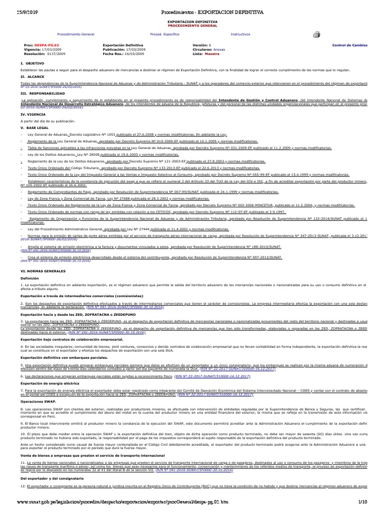 Procedimientos - EXPORTACION DEFINITIVA | PDF | aduana | Exportaciones