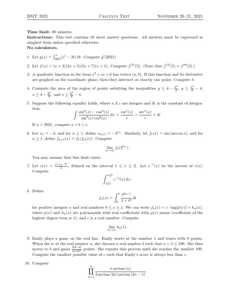 Calculus Problems | PDF | Applied Mathematics | Mathematics Calculus Problems | PDF | Applied Mathematics | Mathematics